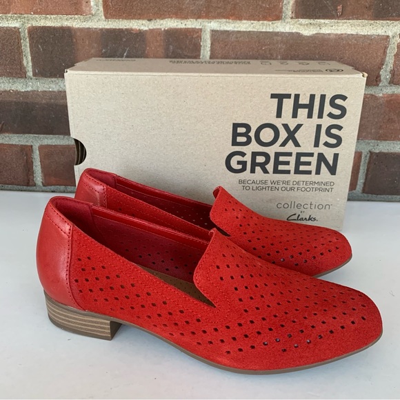 Clarks | Shoes | Clarks Womens Juliet Hayes Red Leather Perforated Slip ...